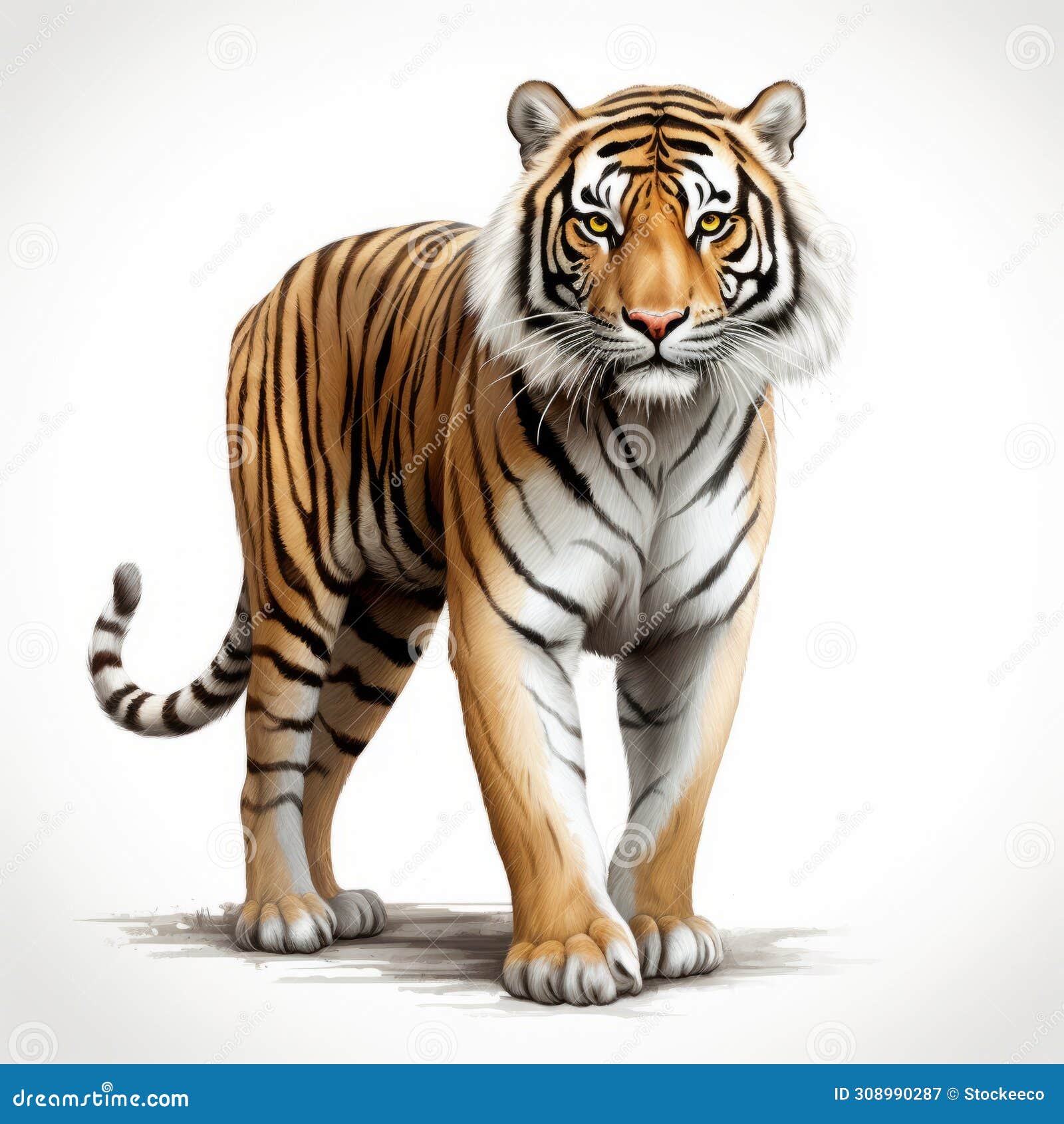 Hyper-realistic Illustration of a Bold Tiger on White Background Stock ...