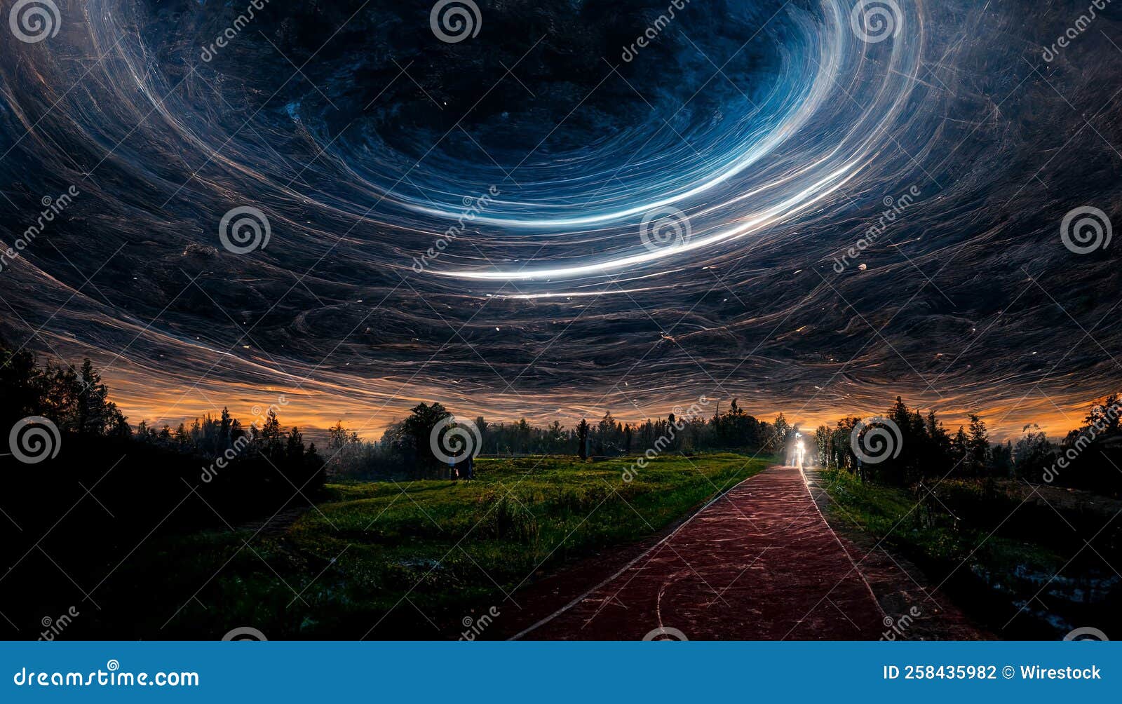Hyper-realistic Illustration of a Dark Starry Night Sky Over an Empty ...