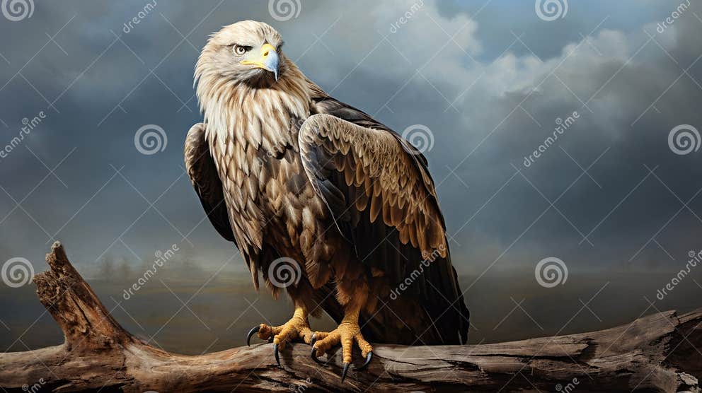 Hyper-realistic Illustration of Eagle Named Poll Sitting on a Perch Stock Illustration ...