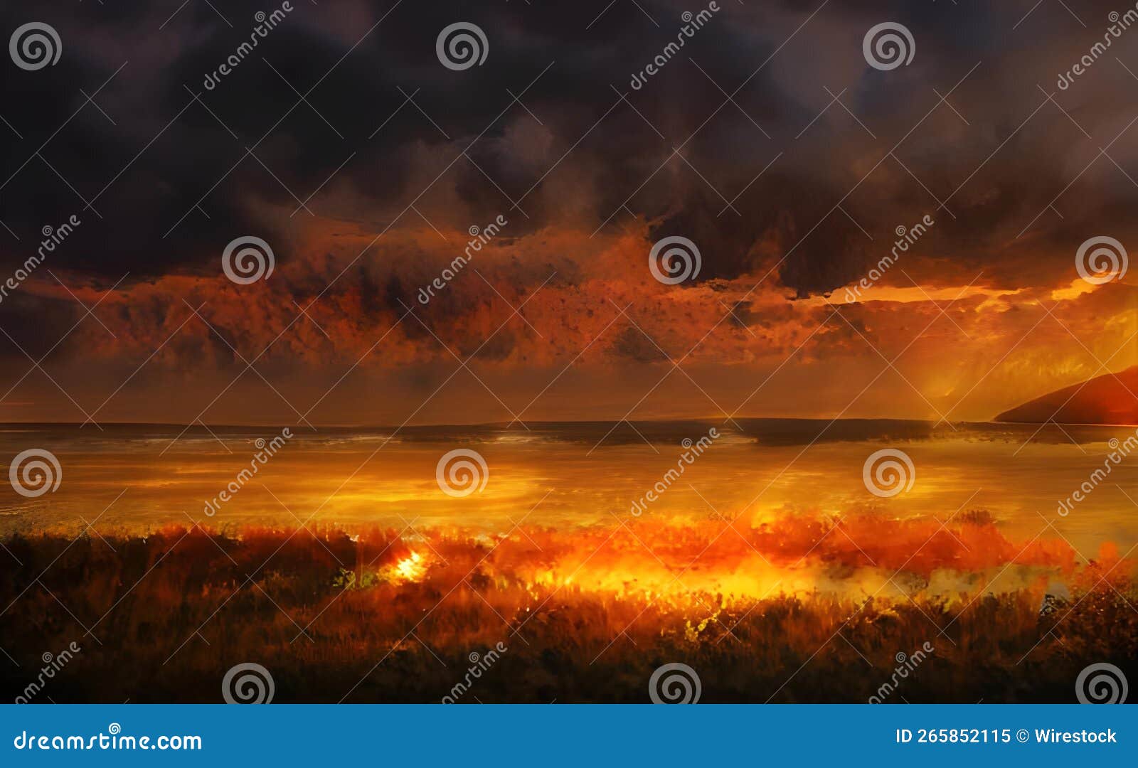 Hyper-realistic Illustration of a Fantastic Sunset Over a Lake Stock ...