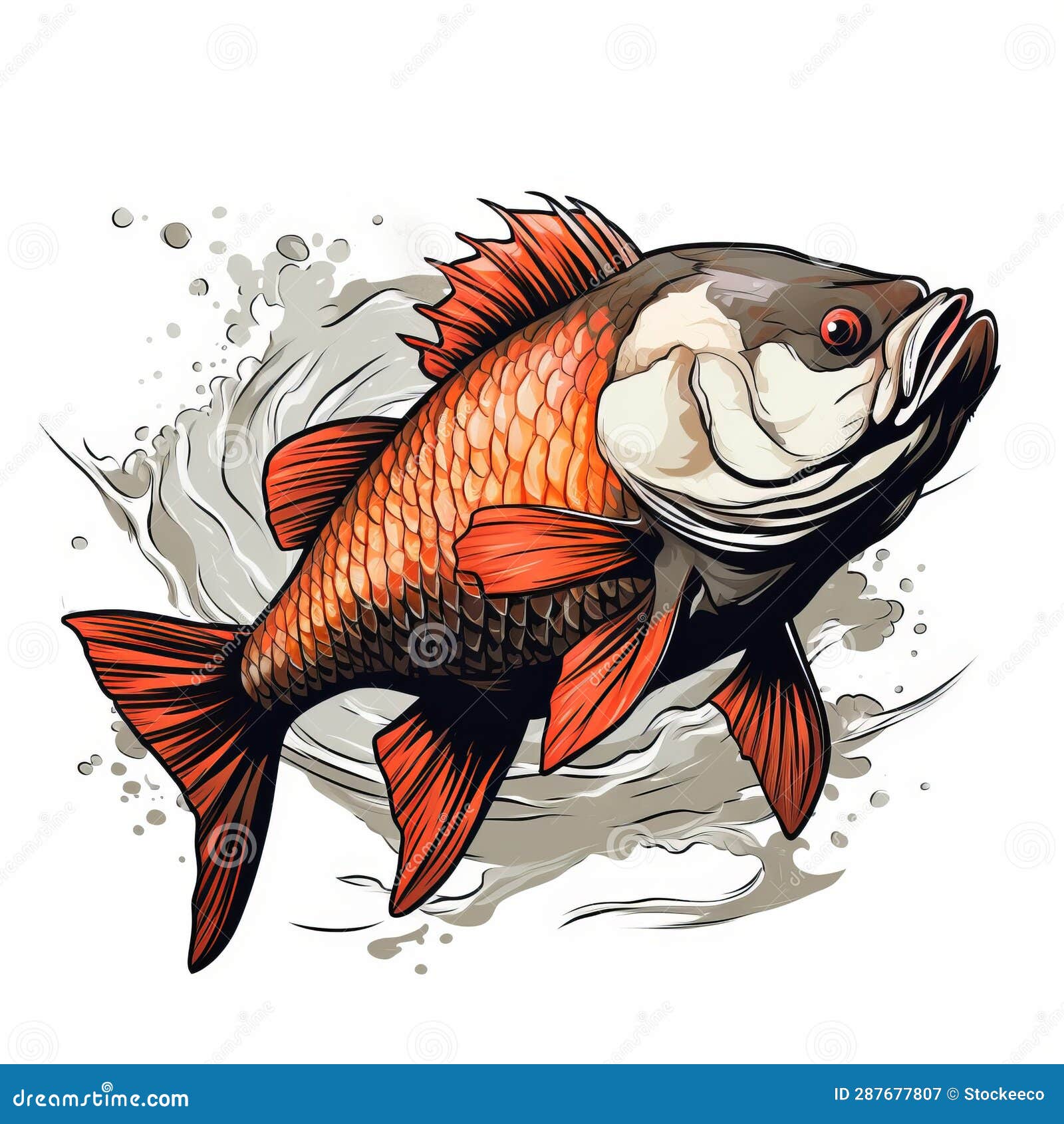 Ink-style Carp Drawing with White Background Stock Illustration ...