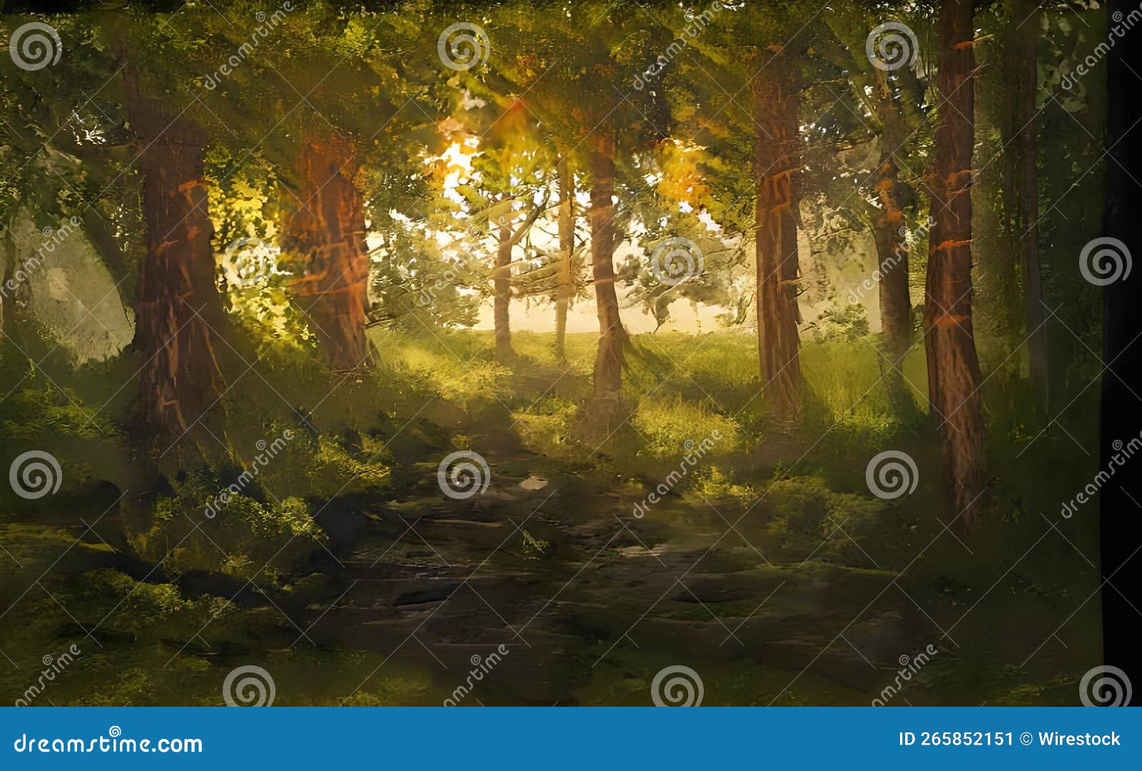 Hyper-realistic Illustration of Forest Trees with Sunlight Coming ...