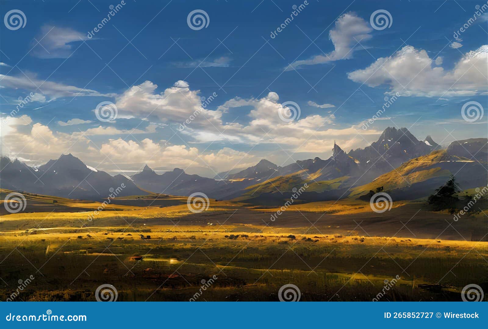 Hyper-realistic Illustration of a Green Field with Mountains in ...
