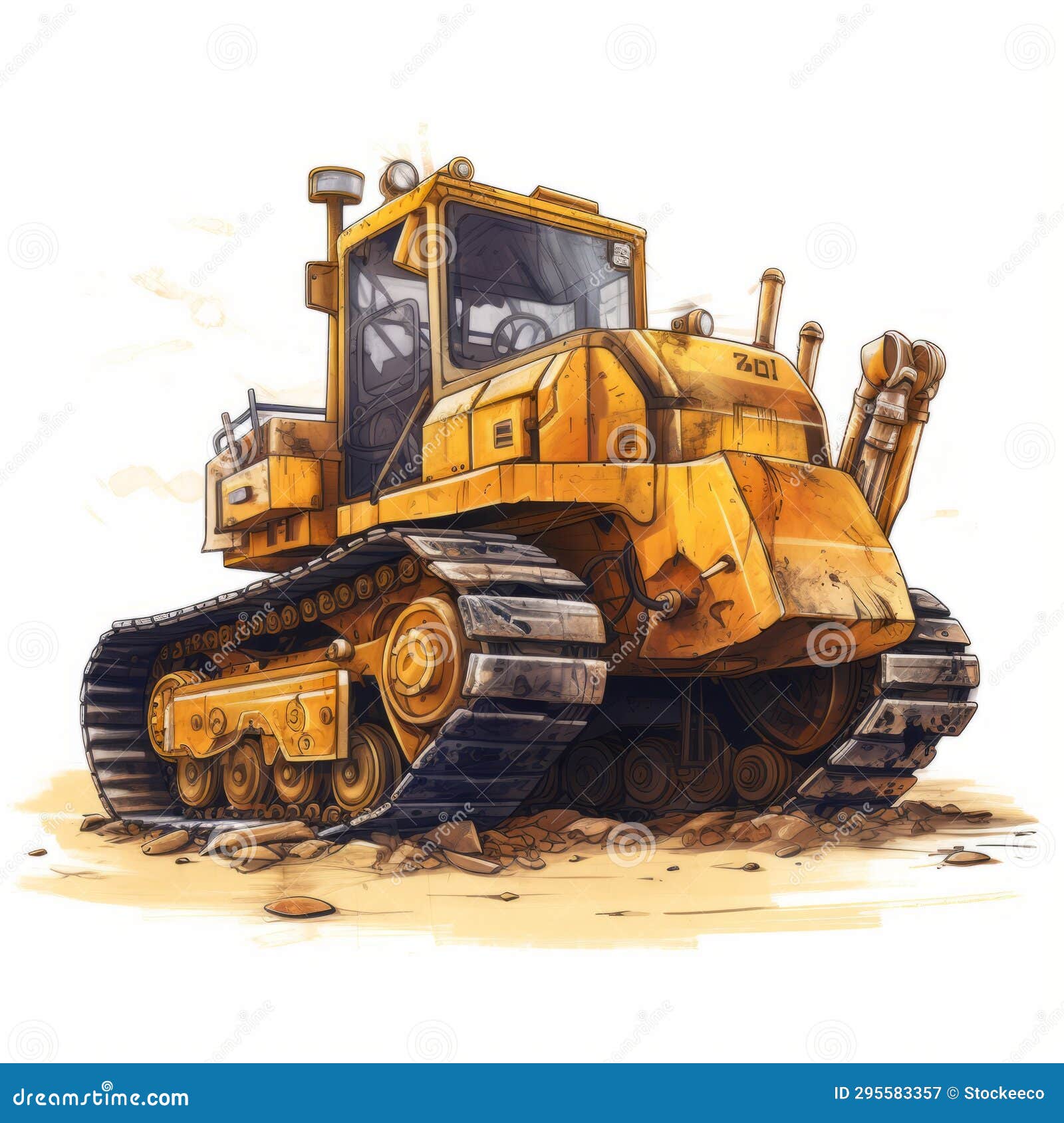 Bulldozer In Realistic Style. Front, Side And Back View Of Digger ...