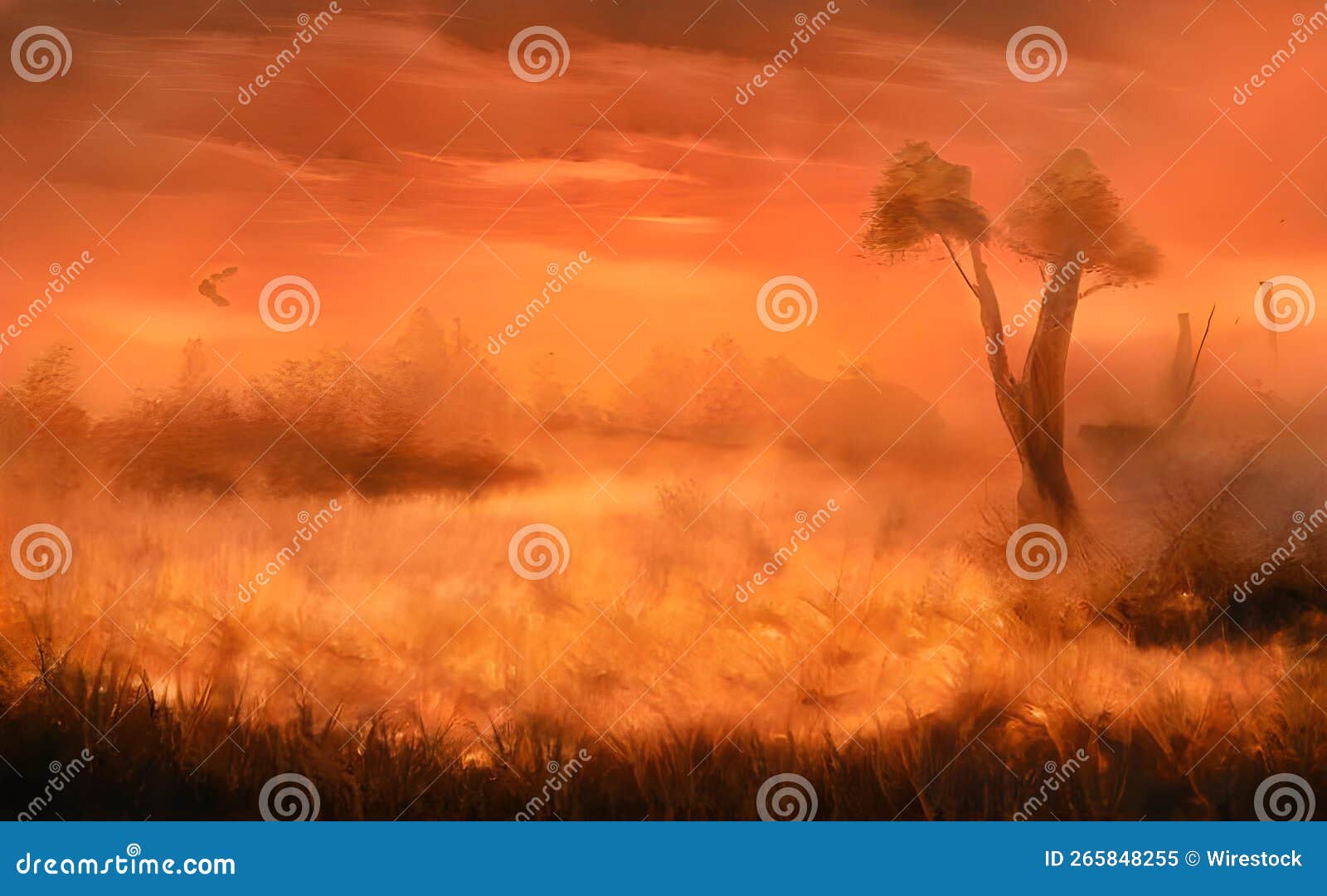 Hyper-realistic Illustration of a Tree in a Meadow during Sunset Stock ...