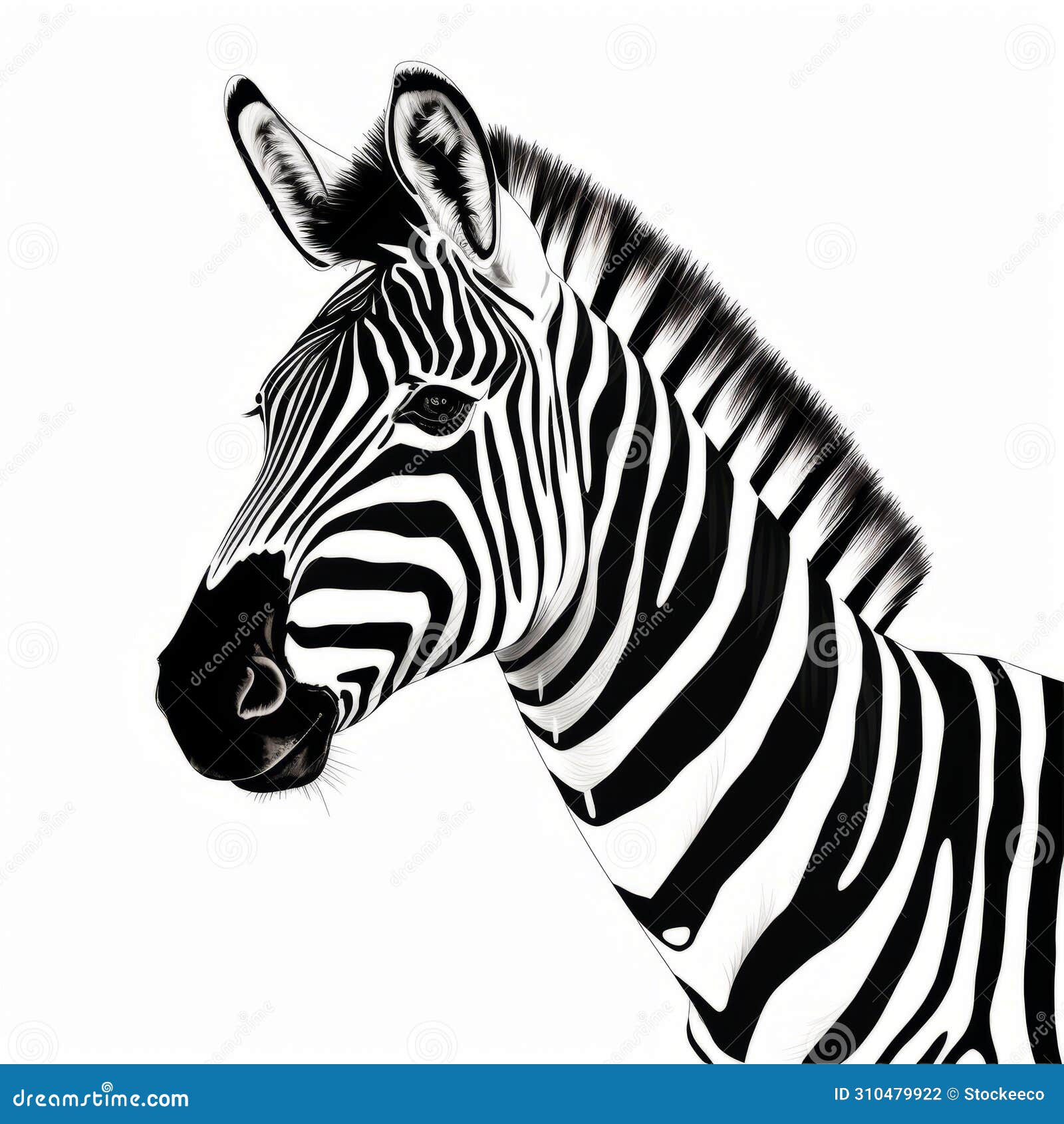Digitally Enhanced Monochromatic Zebra Head on White Background Stock ...