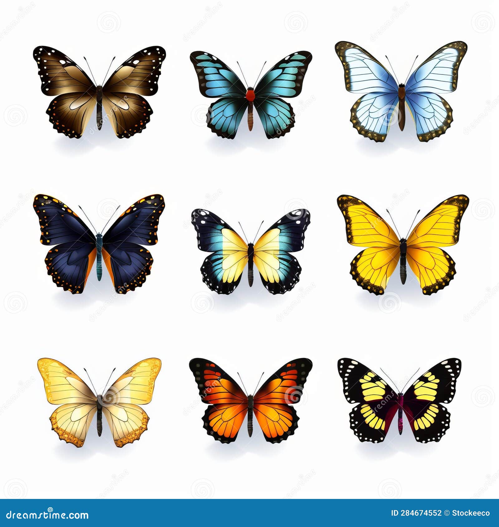 Hyper-realistic Illustrations of Colorful Butterflies on Transparent ...