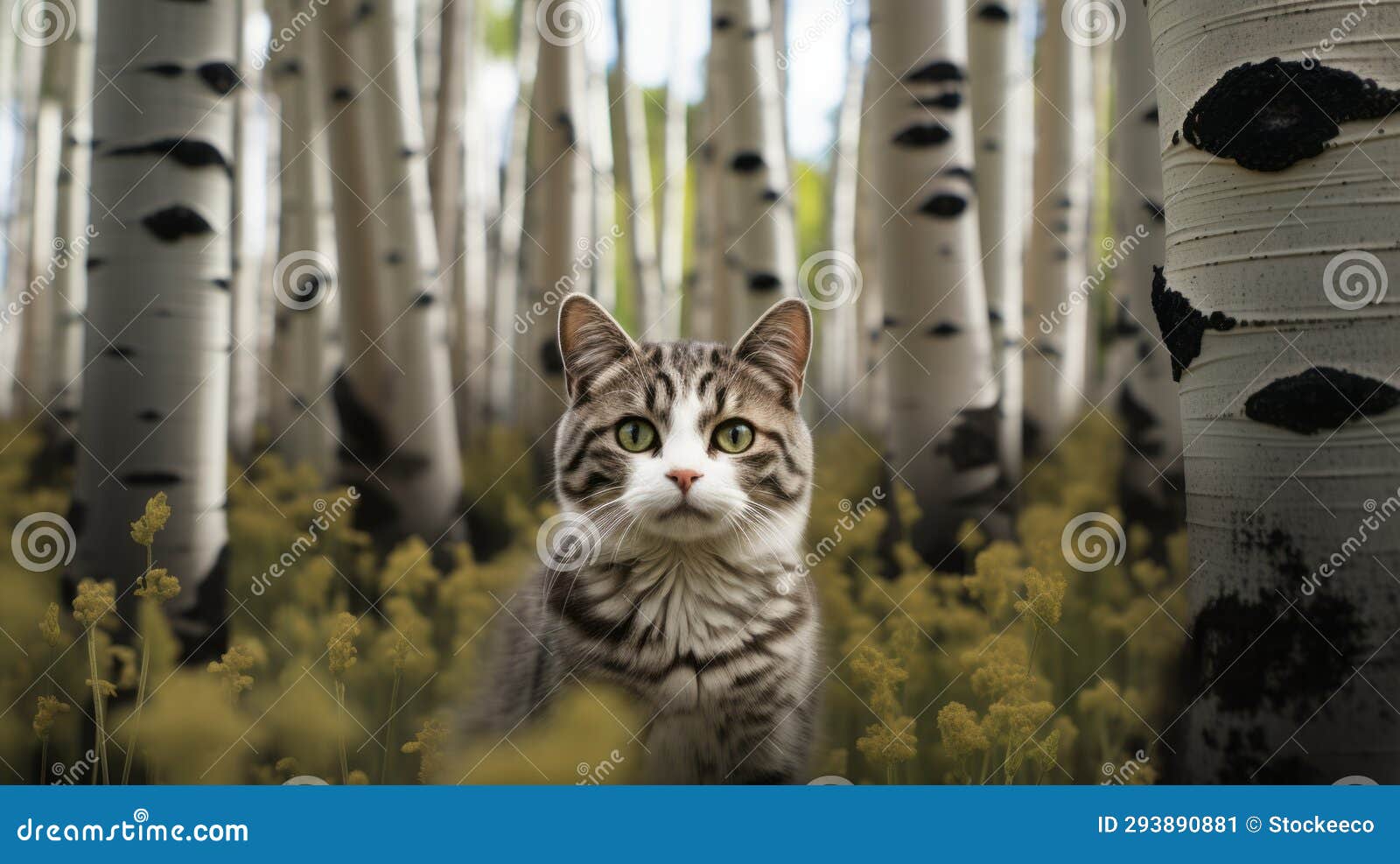 Hyper Realistic Image of Black Tabby Cat Feeding in Aspen Tree Grove ...