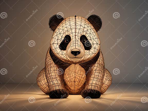 Hyper-realistic Image of an Panda Shaped Lamp with Intricate Wireframe ...