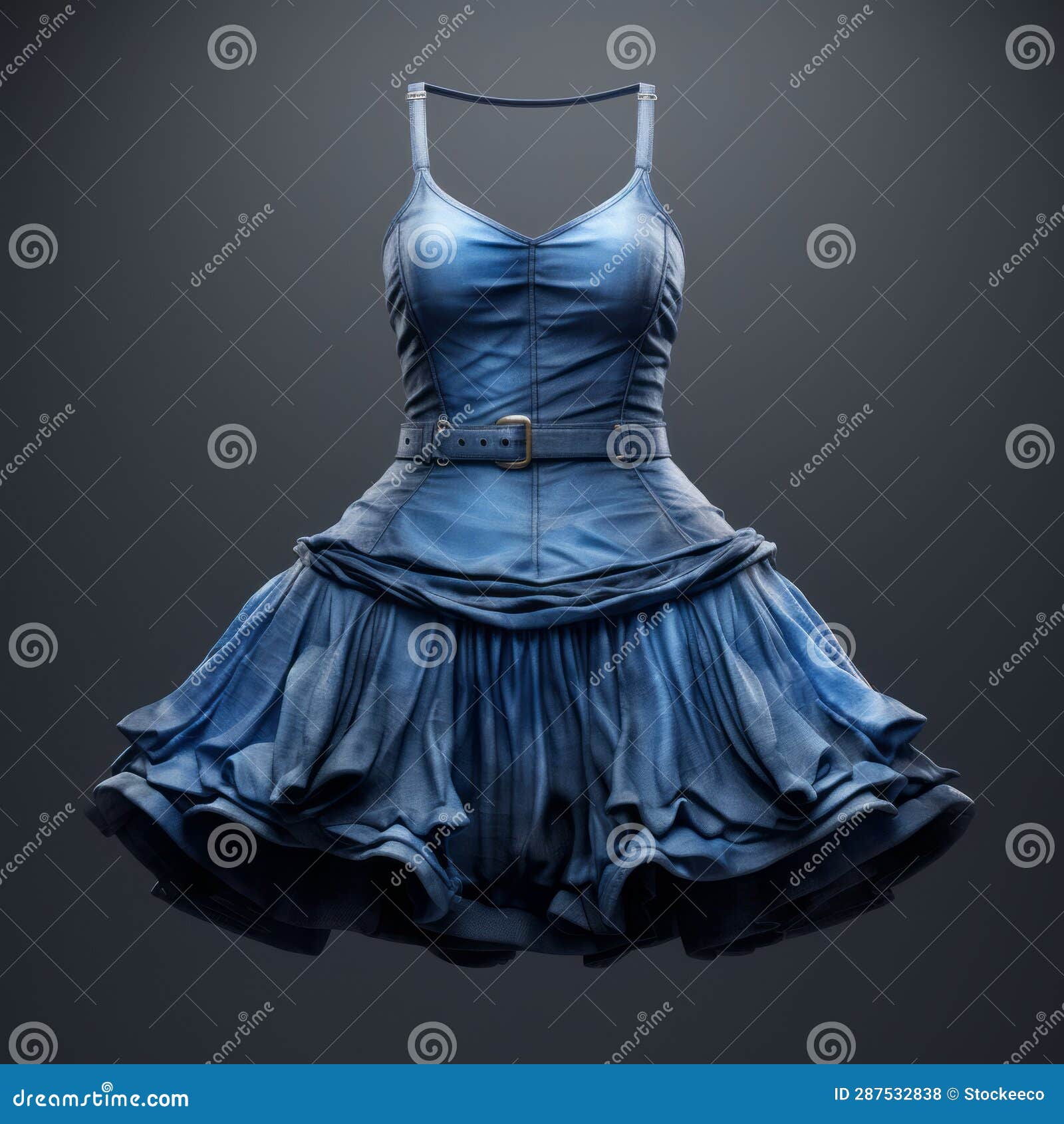 Hyper Realistic Indigo Dress with Ruffles on Dark Background Stock ...