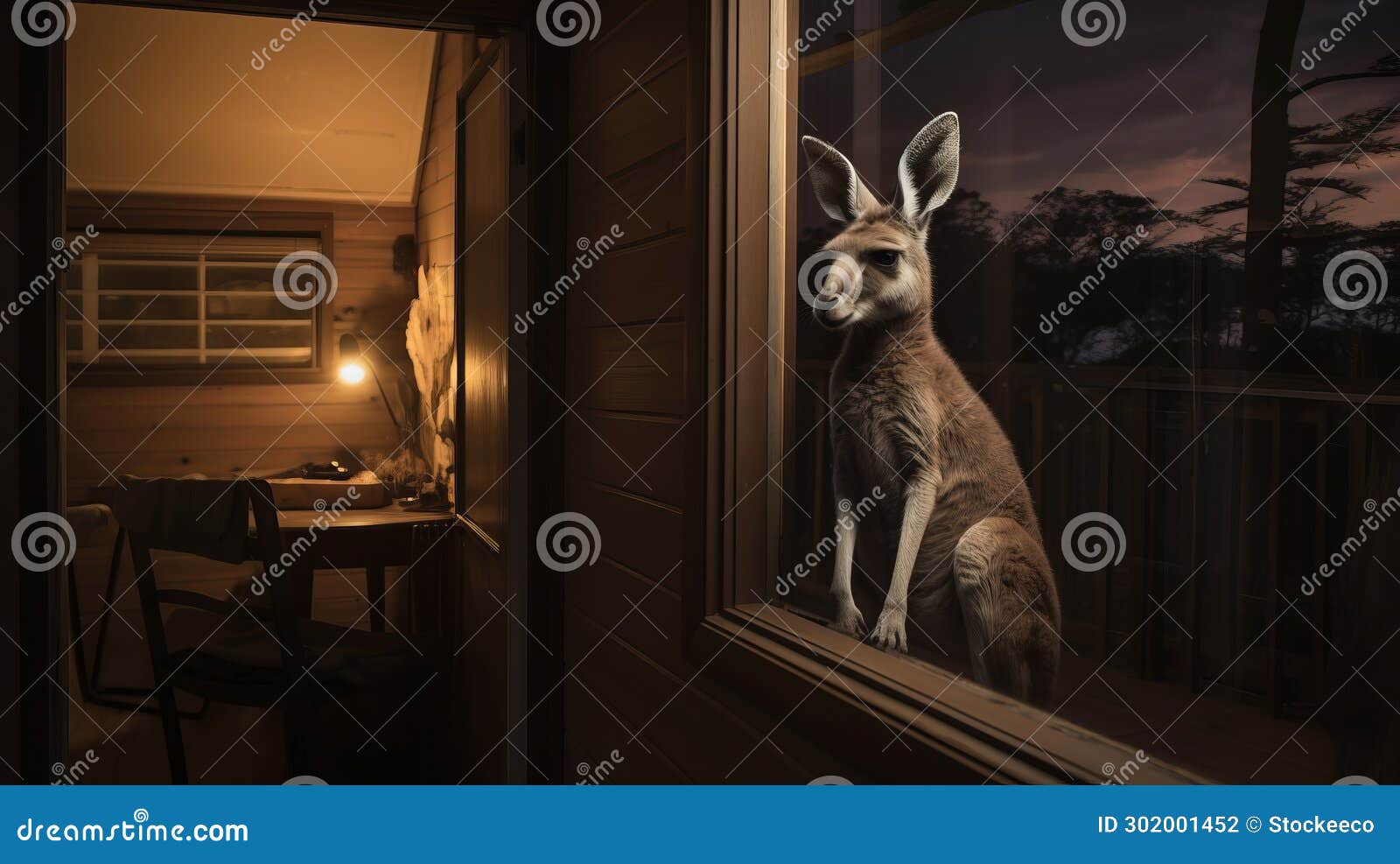 Hyper-realistic Kangaroo Artwork Outside Cabin Door Stock Illustration ...