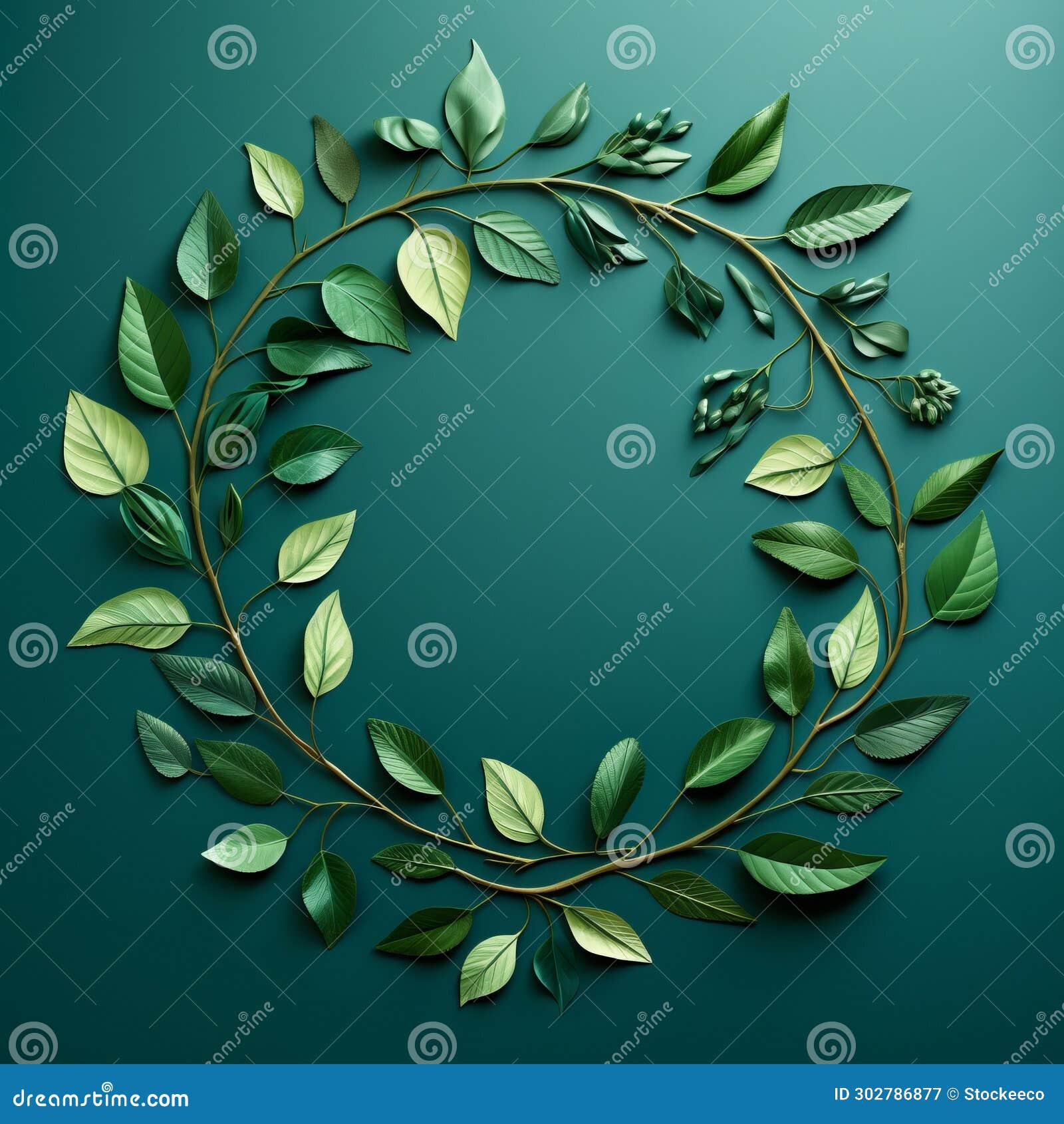 Hyper-realistic Leaf Wreath: Handcrafted Artistry on Teal Background ...
