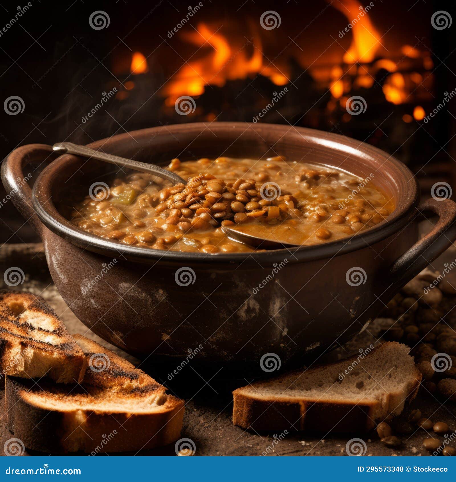 Hyper Realistic Lentil Soup Bowl On Rust Background Royalty-Free Stock ...