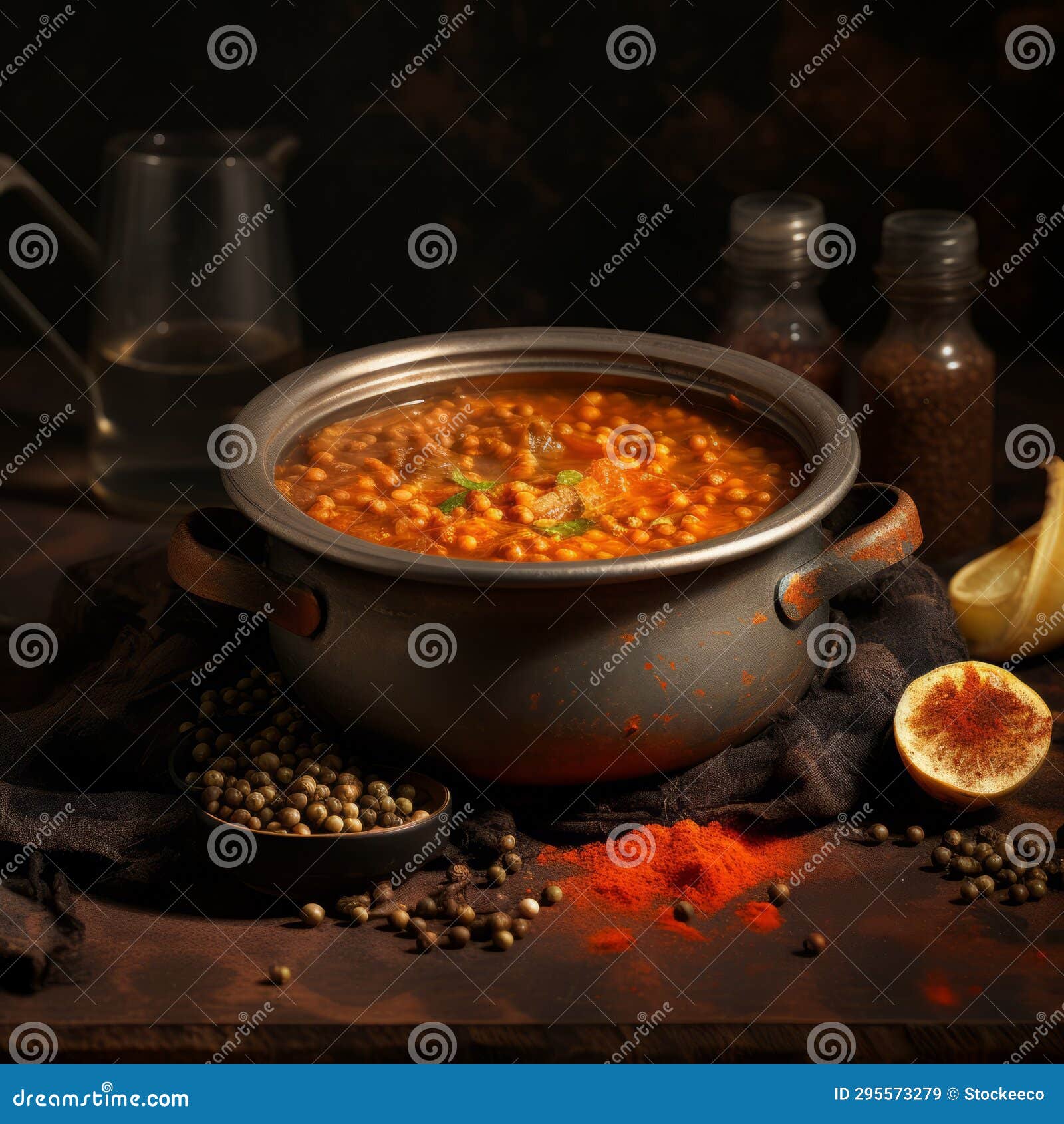 Hyper Realistic Lentil Soup On Rust Background Stock Image ...