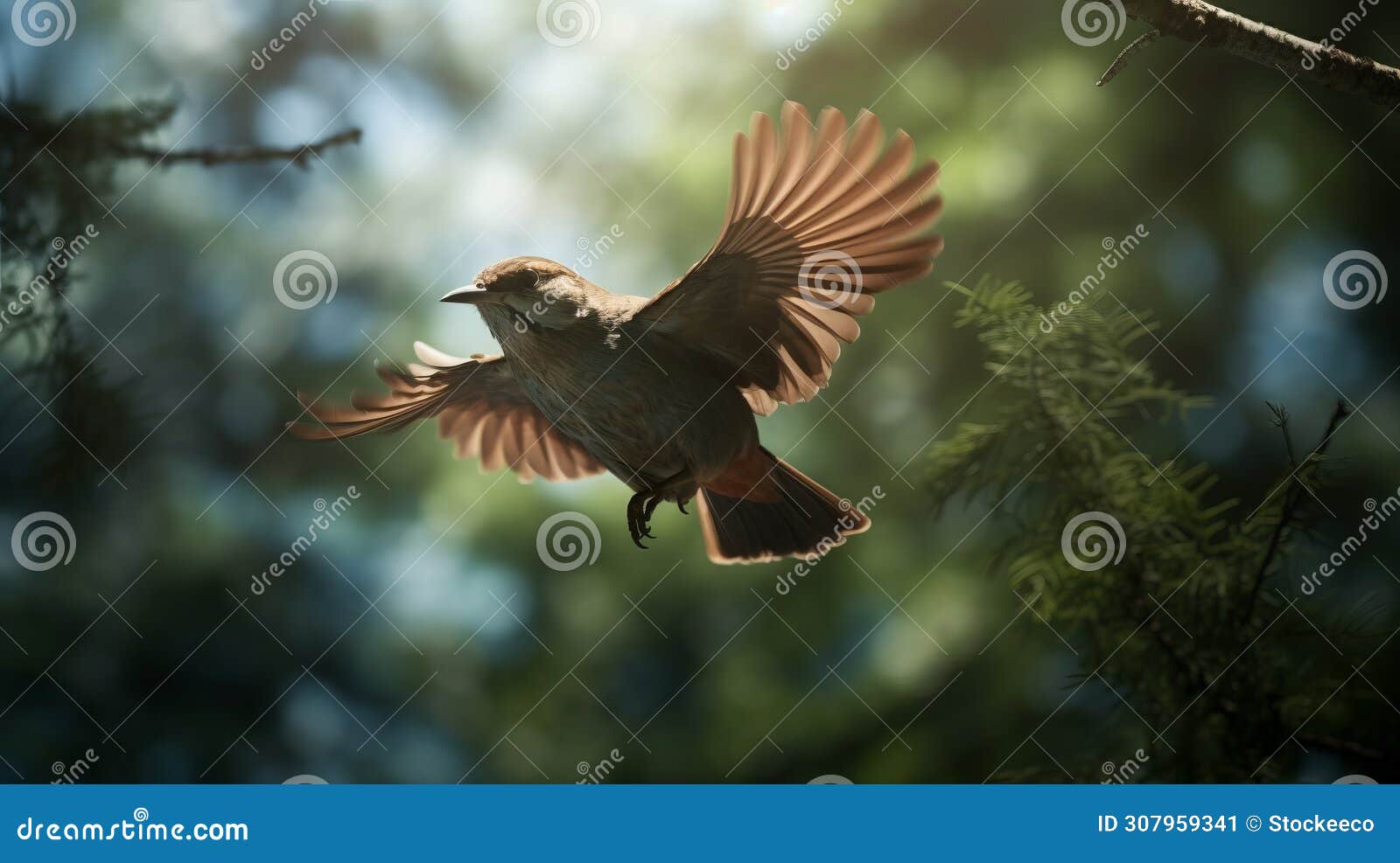 Hyper-realistic Nightingale Flying Over Forest in 8k Stock Illustration ...