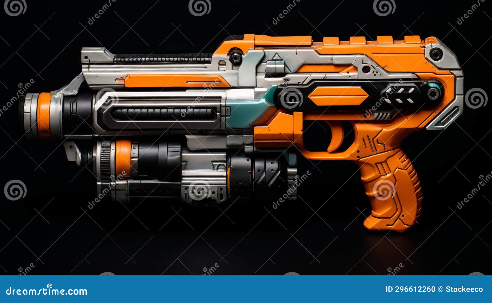 Hyper-realistic Orange and Grey Weapon on Black Background Stock Illustration - Illustration of ...