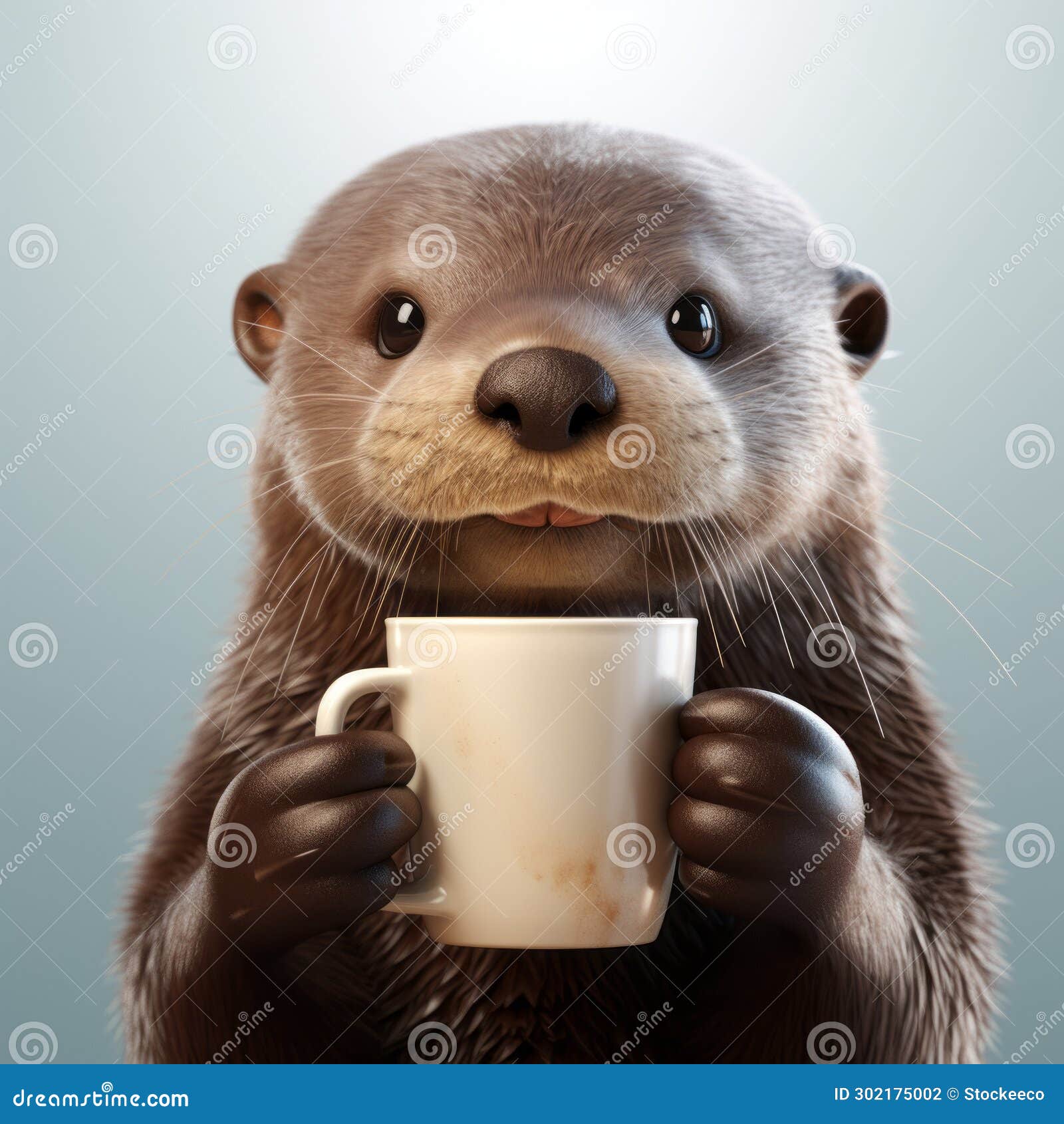 Hyper-realistic Otter with Coffee Mug: Photorealistic 3d Rendering ...