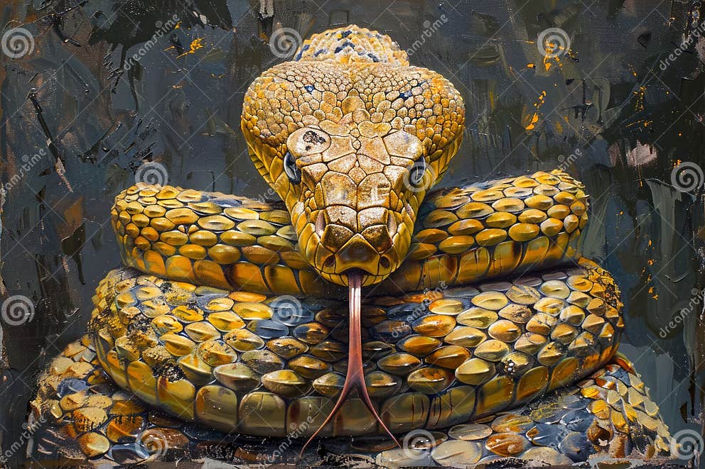 Hyper Realistic Painted Python Displaying Vibrant Scales and Menacing ...