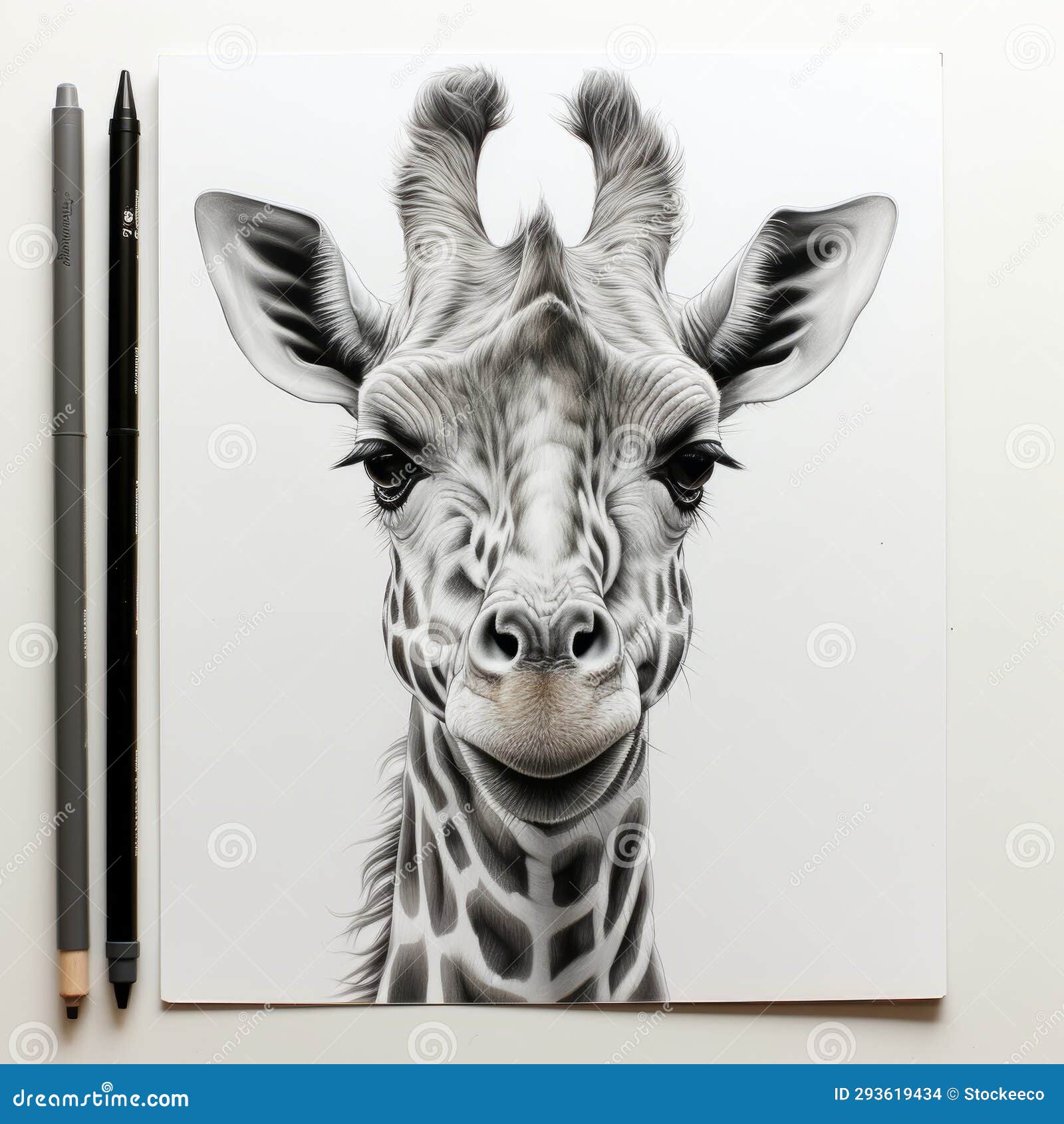 Hyper-realistic Pencil Drawing of Giraffe with Single Stroke Silhouette ...