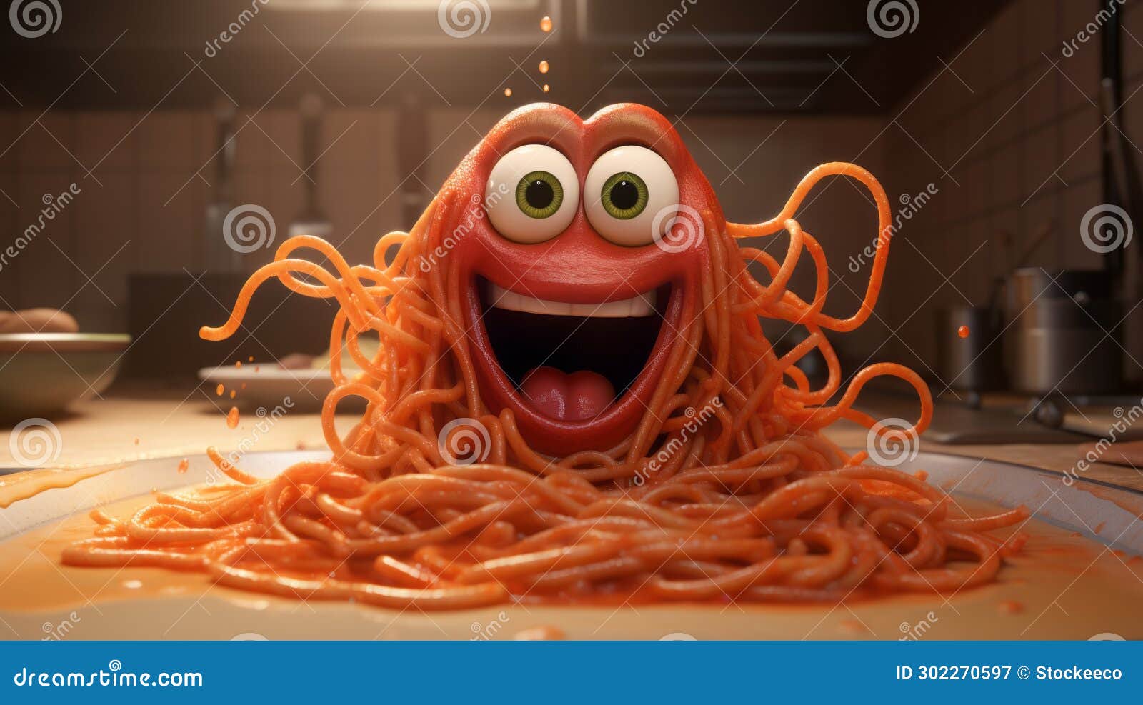 Hyper-realistic Pixar Style Spaghetti Eater in Ray Tracing Stock ...