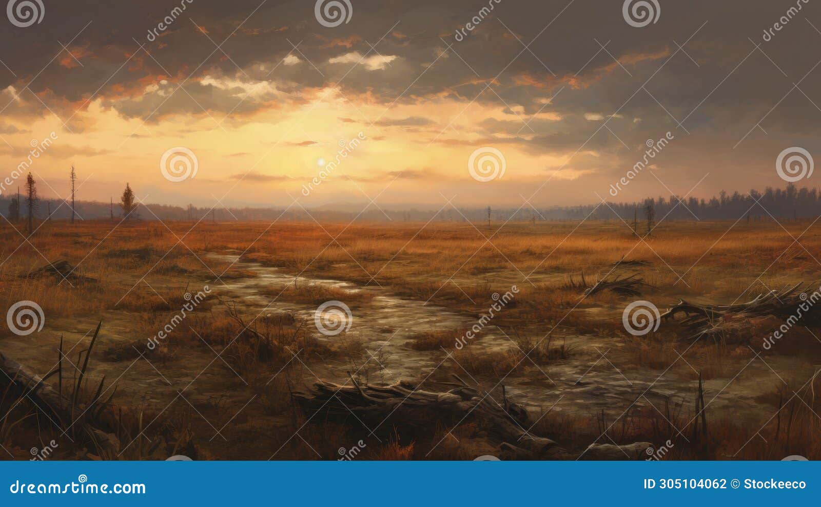 Hyper-realistic Post-apocalyptic Landscape: Grassy Plain at Sunset ...