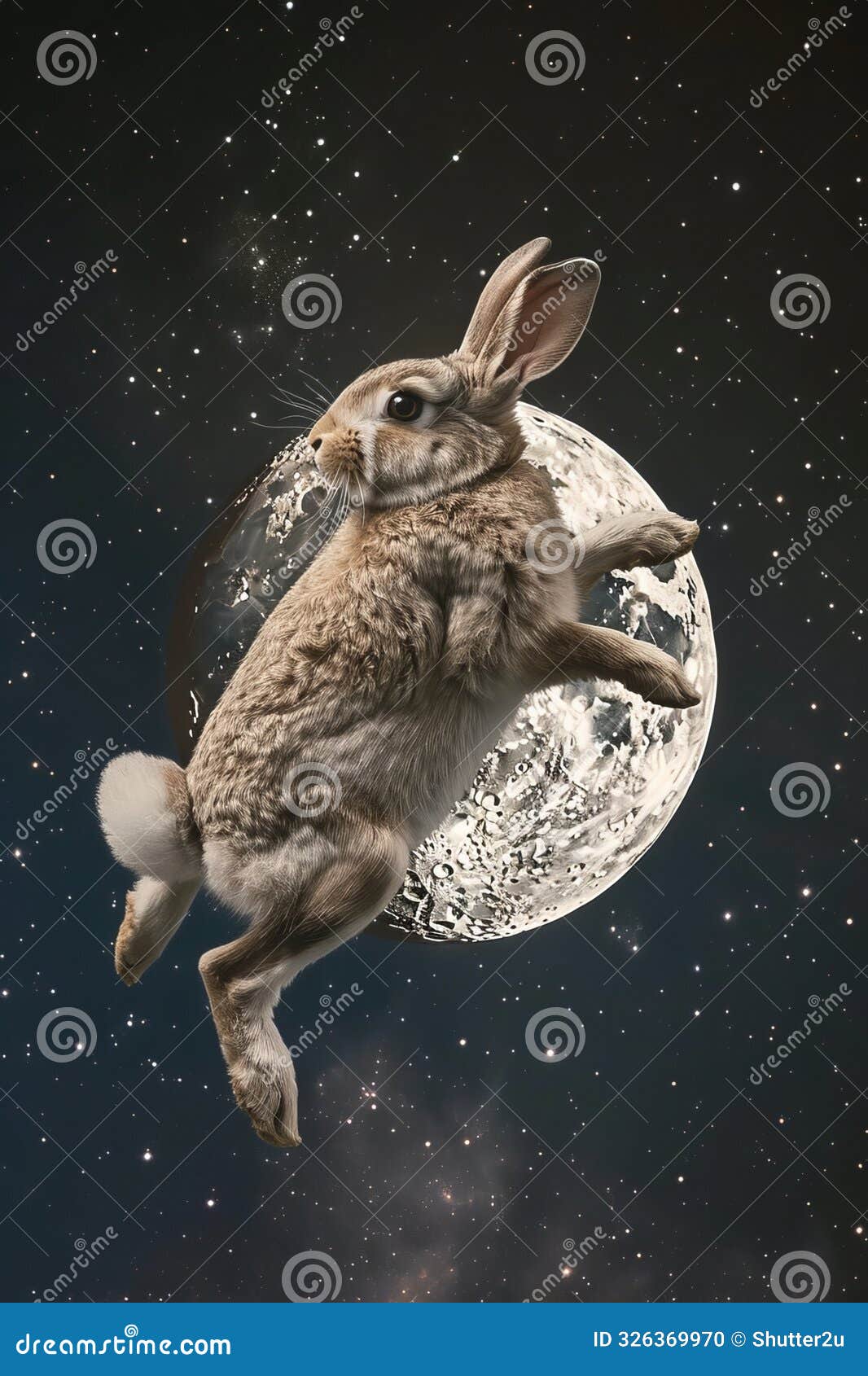 A Hyper Realistic Rabbit Muscles Tensed Leaping High on the Moon ...
