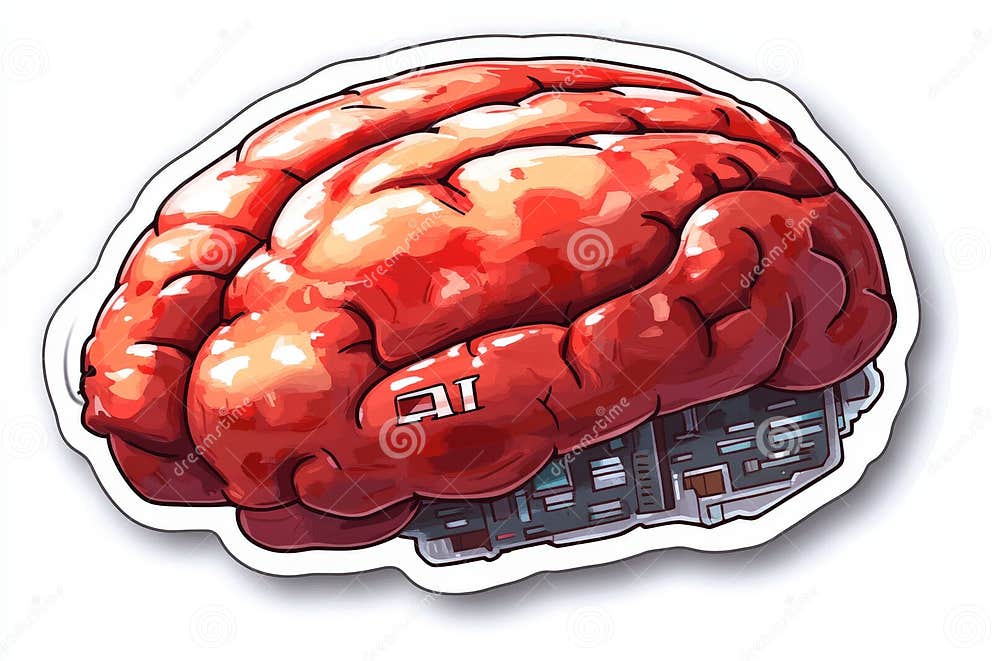 Hyper Realistic Red Human Brain Model Embedded AI Logo Anatomical ...