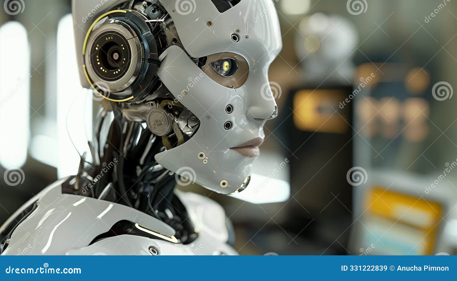 Hyper-realistic Render of Advanced AI Robot, Human-like Features, Lab Setting Generative AI ...