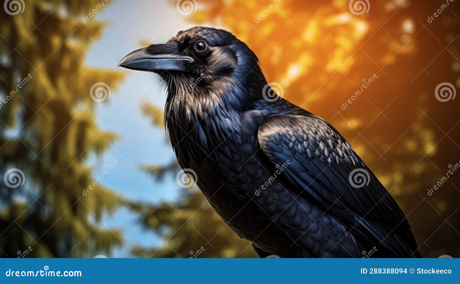 Hyper-realistic Rendering of a Majestic Raven on Tree Background Stock ...