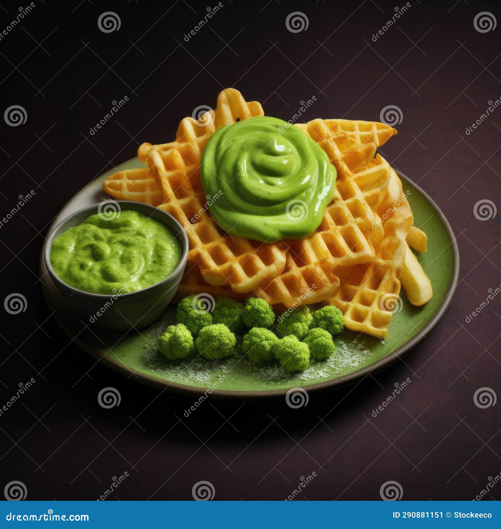Hyper-realistic Rendering of Waffles and Chips with Mushy Peas Stock ...