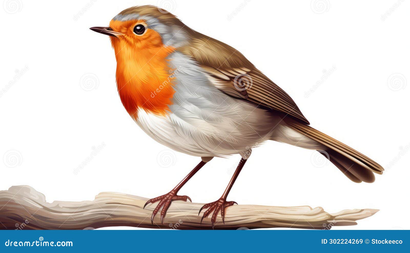 Hyper-realistic Robin Illustration Perched on Branch Stock Illustration ...