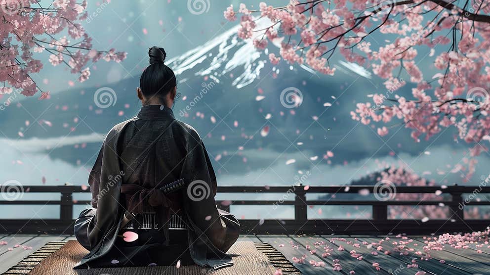 Hyper Realistic Samurai Meditating Under a Cherry Blossom Tree ...