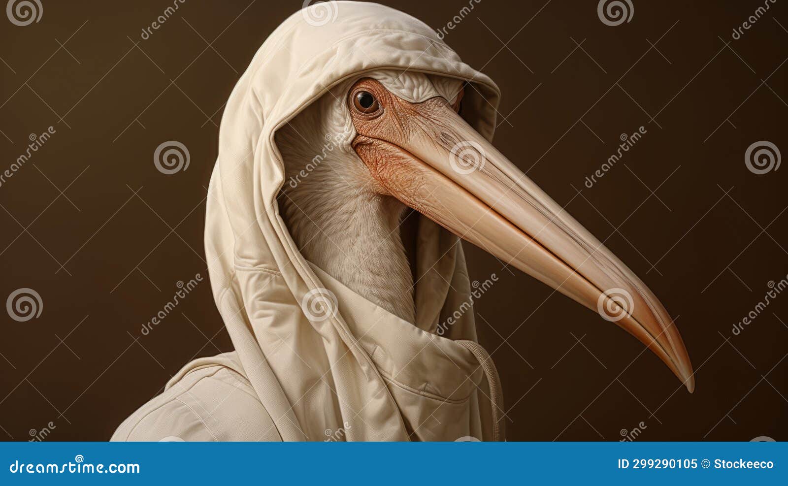 Hyper-realistic Sci-fi Bird with Long Beak and White Robe Stock ...