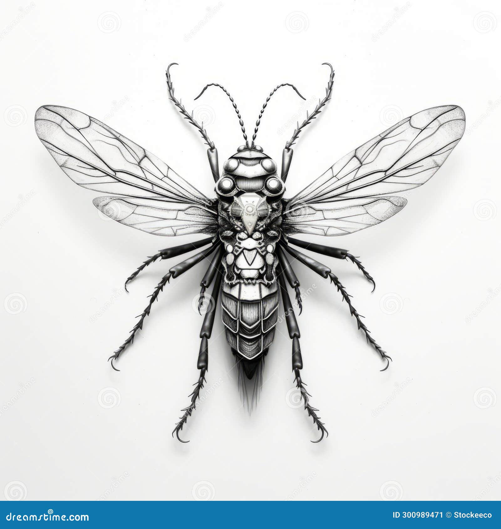 Hyper-realistic Sci-fi Insect Drawing on White Background Stock ...