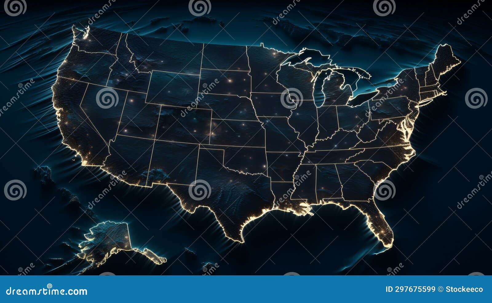 Hyper-realistic Sci-fi Map of the United States with Dark Aquamarine ...