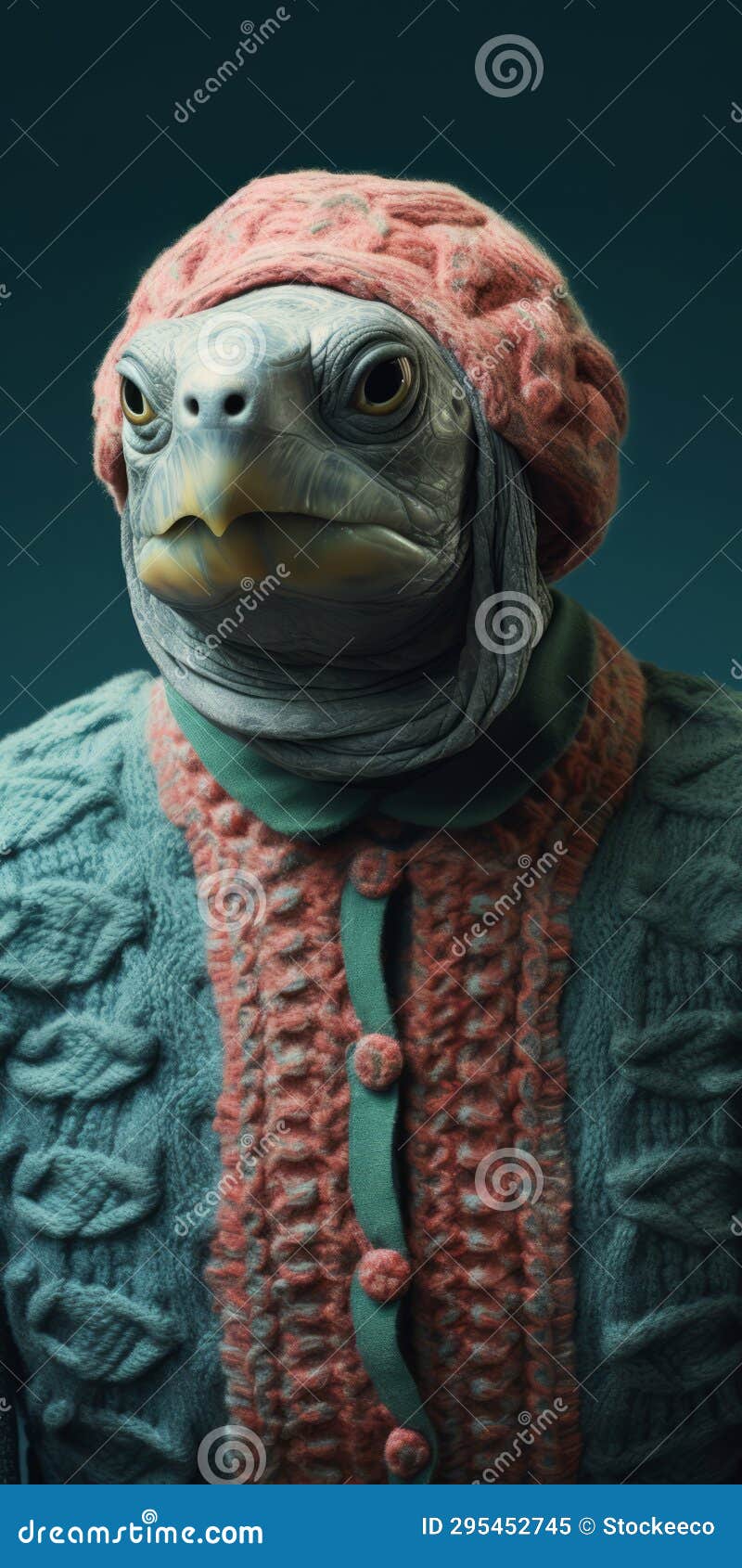 Hyper-realistic Sci-fi Portrait of Turtle in Knitwear with Braids Stock ...