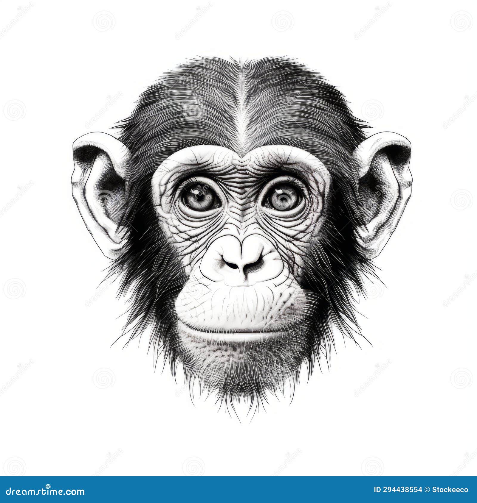Hyper-realistic Silkscreen Illustration of a Chimpanzee Head Stock ...