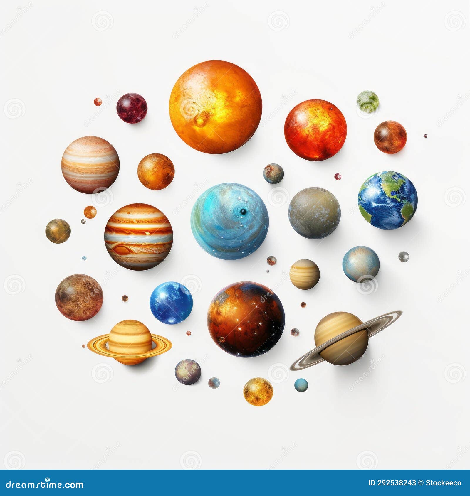 Hyper-realistic Solar System Illustrations on White Background Stock ...