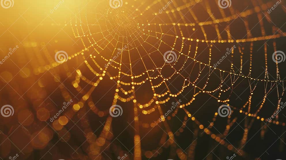 Hyper-realistic Spider Web with Morning Dew Droplets Reflecting ...