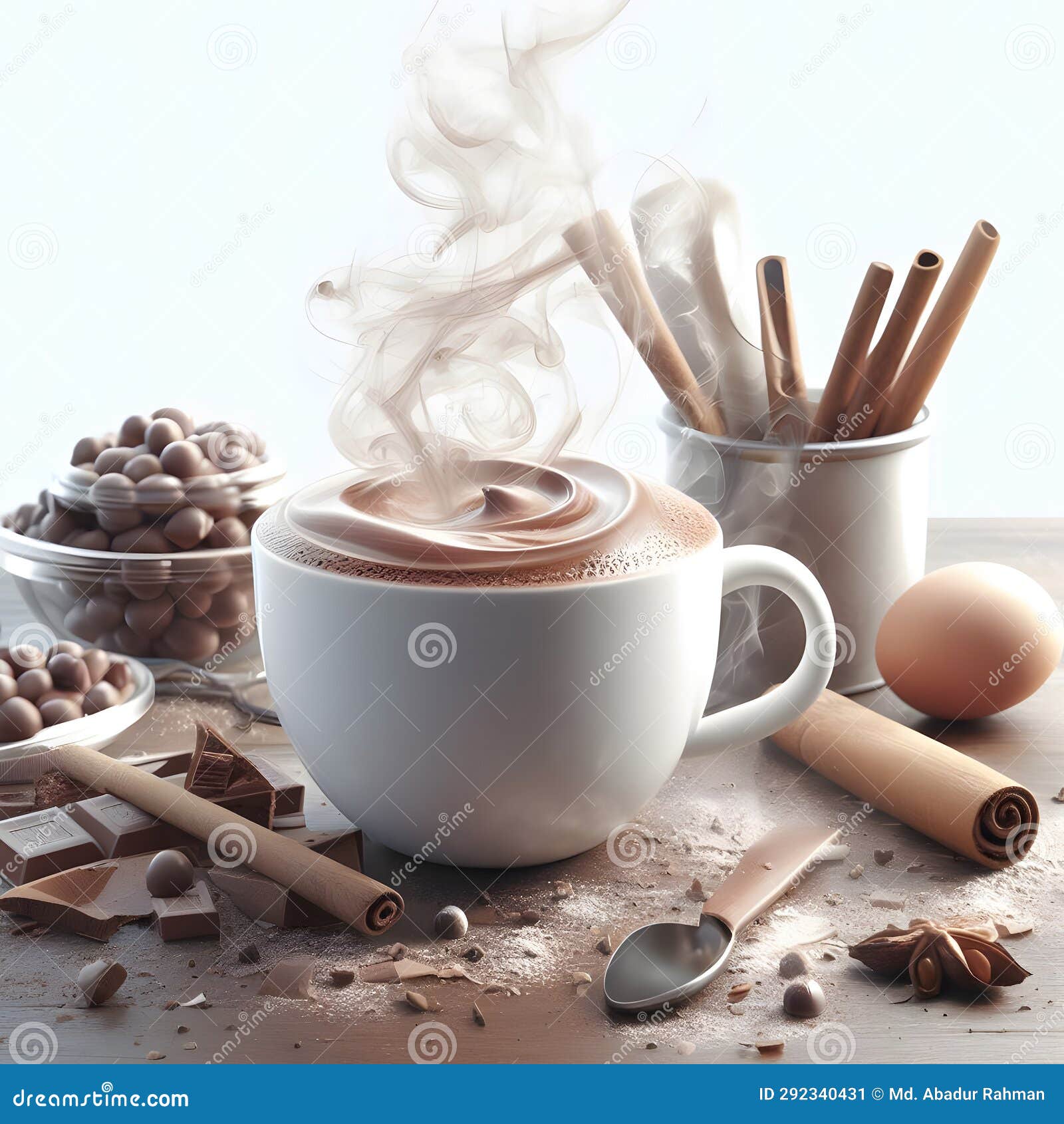 Hyper Realistic Steaming Hot Chocolate with Cup on Wooden Table Ai ...