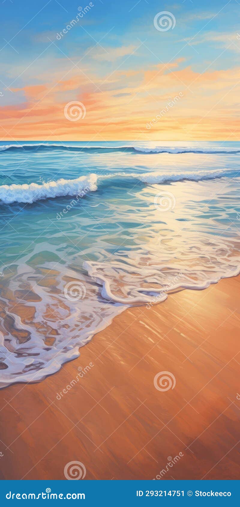 Hyper-realistic Sunrise Beach Scene with Sparkling Water Reflections ...
