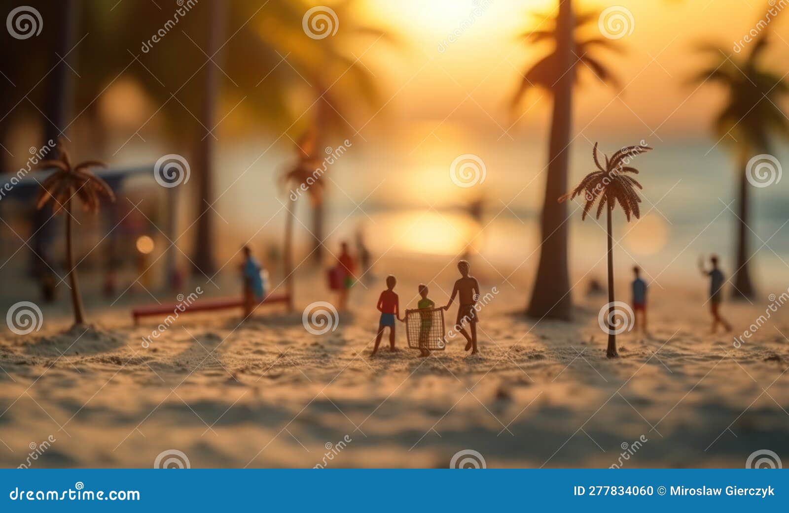 Tiny Deck Chairs and Umbrellas on the Beach Stock Illustration - Illustration of hyperrealistic ...