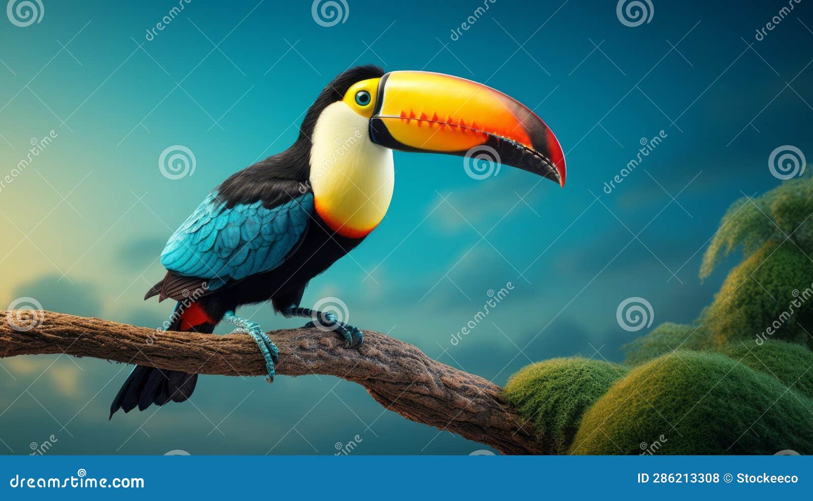 Hyper-realistic Toucan Illustration with Spectacular Backdrop Stock ...