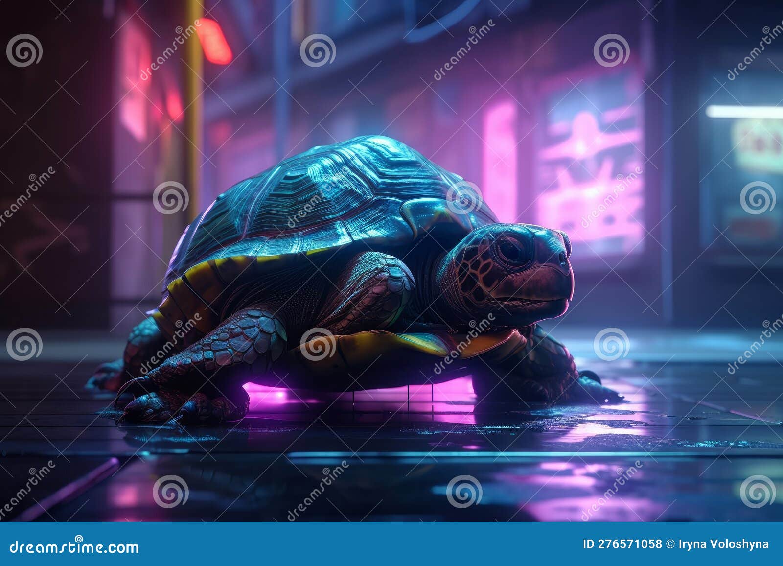 Hyper-Realistic Turtle in a Cyber-Urban Rococo World Stock Illustration ...