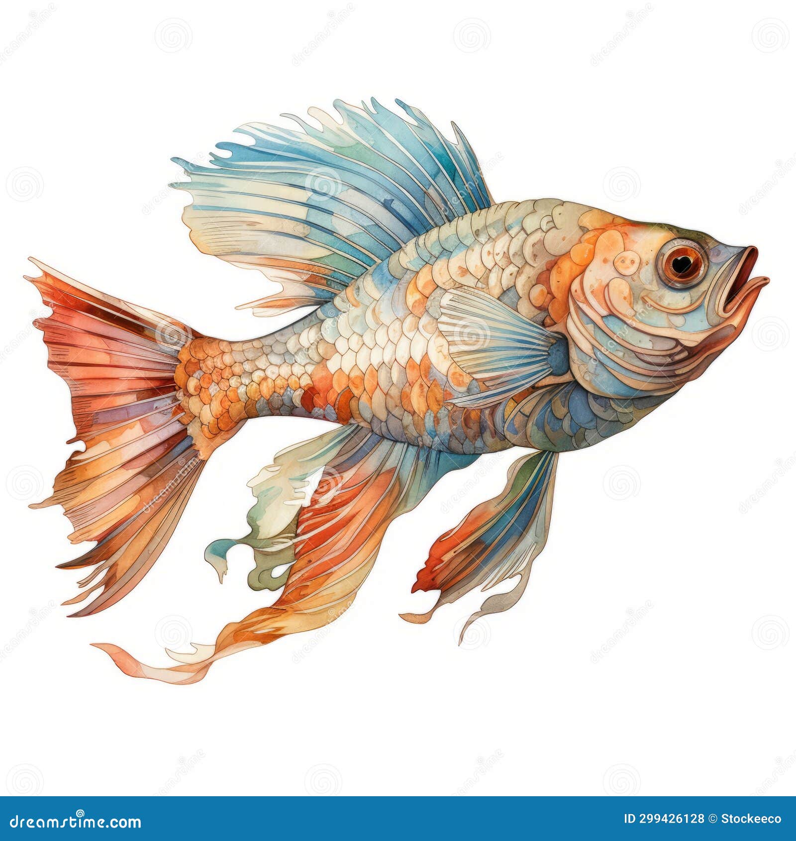 Hyper-realistic Watercolor Fish Illustration with Sci-fi Elements Stock ...