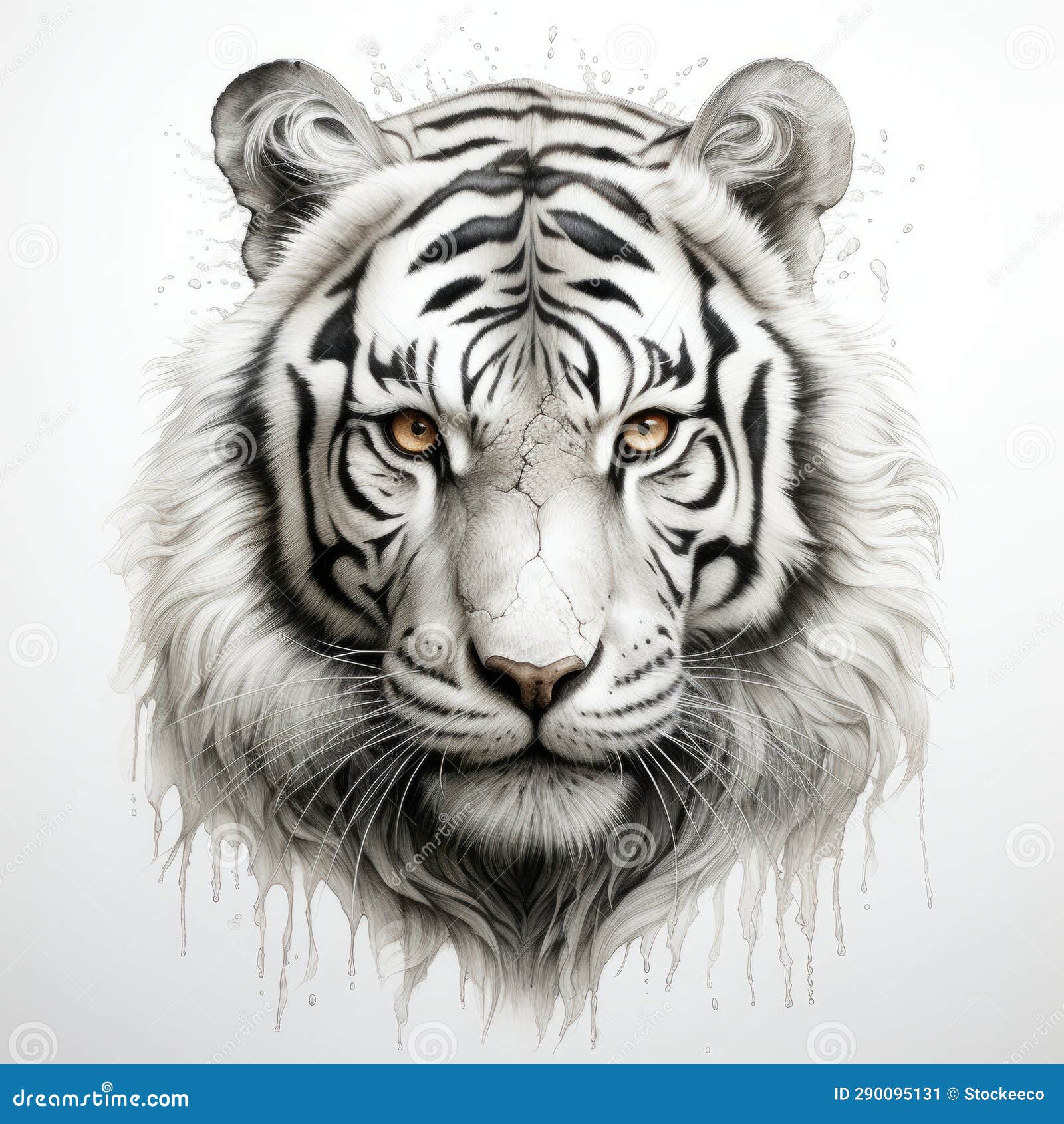 Hyper-realistic White Tiger Portrait Tattoo Drawing with High Contrast ...