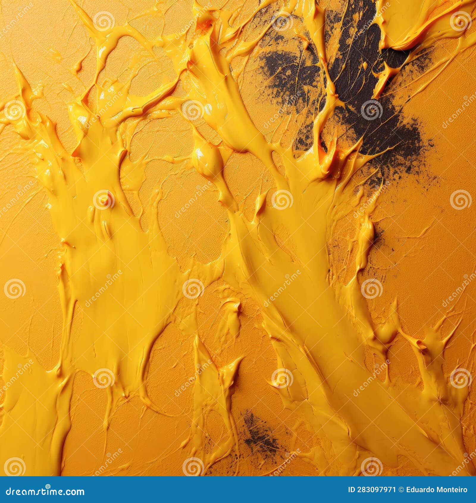 Hyper-realistic Yellow Paint Dripping with Black Stains Stock ...