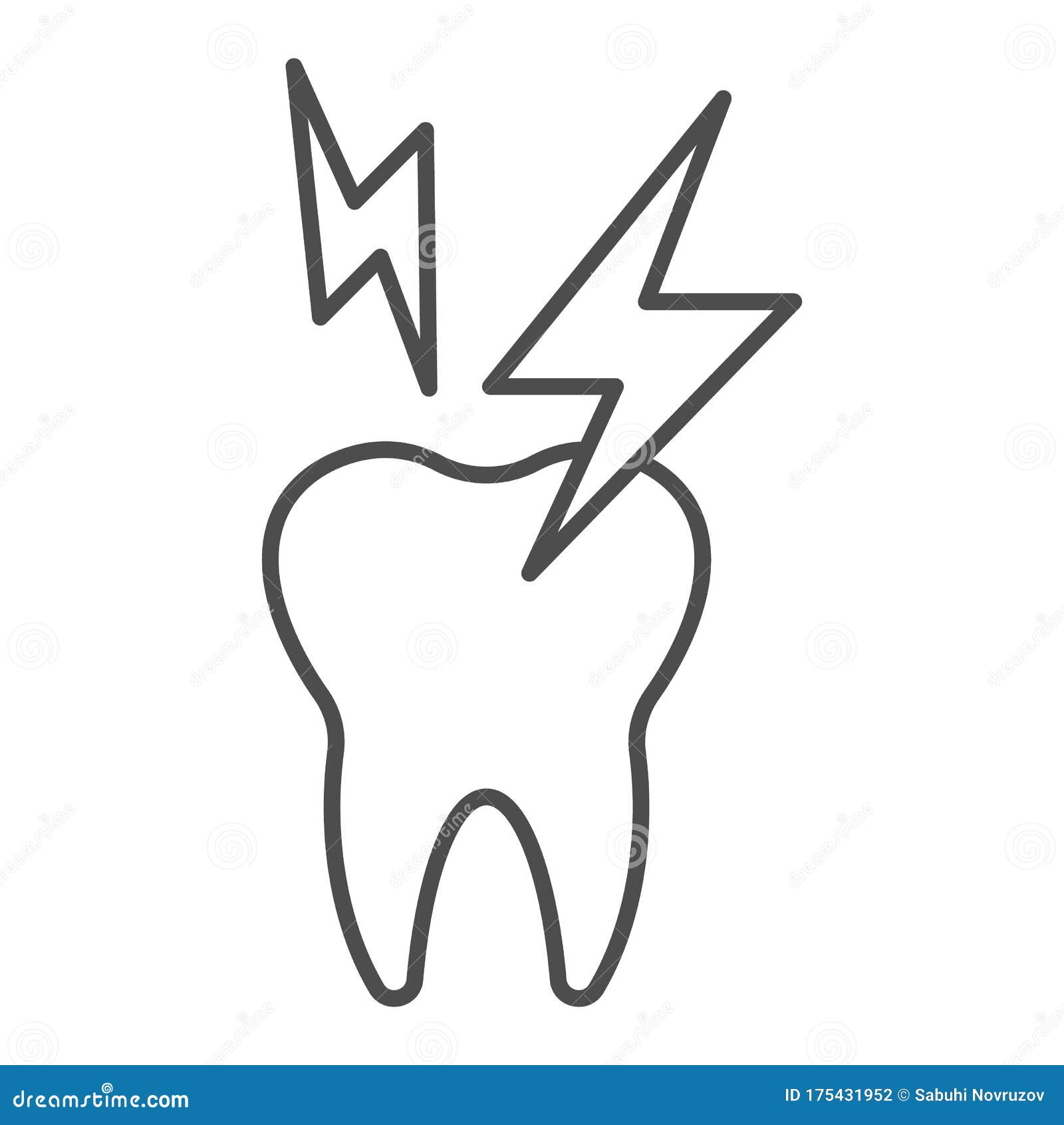 Hyper Sensitive Teeth Thin Line Icon. Sick Tooth And Lightning Symbol ...