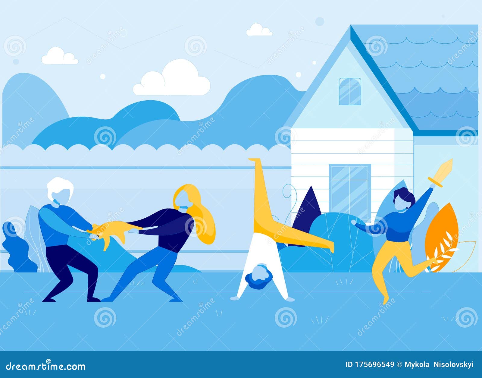 Hyperactive Children on House or School Backyard. Stock Vector ...