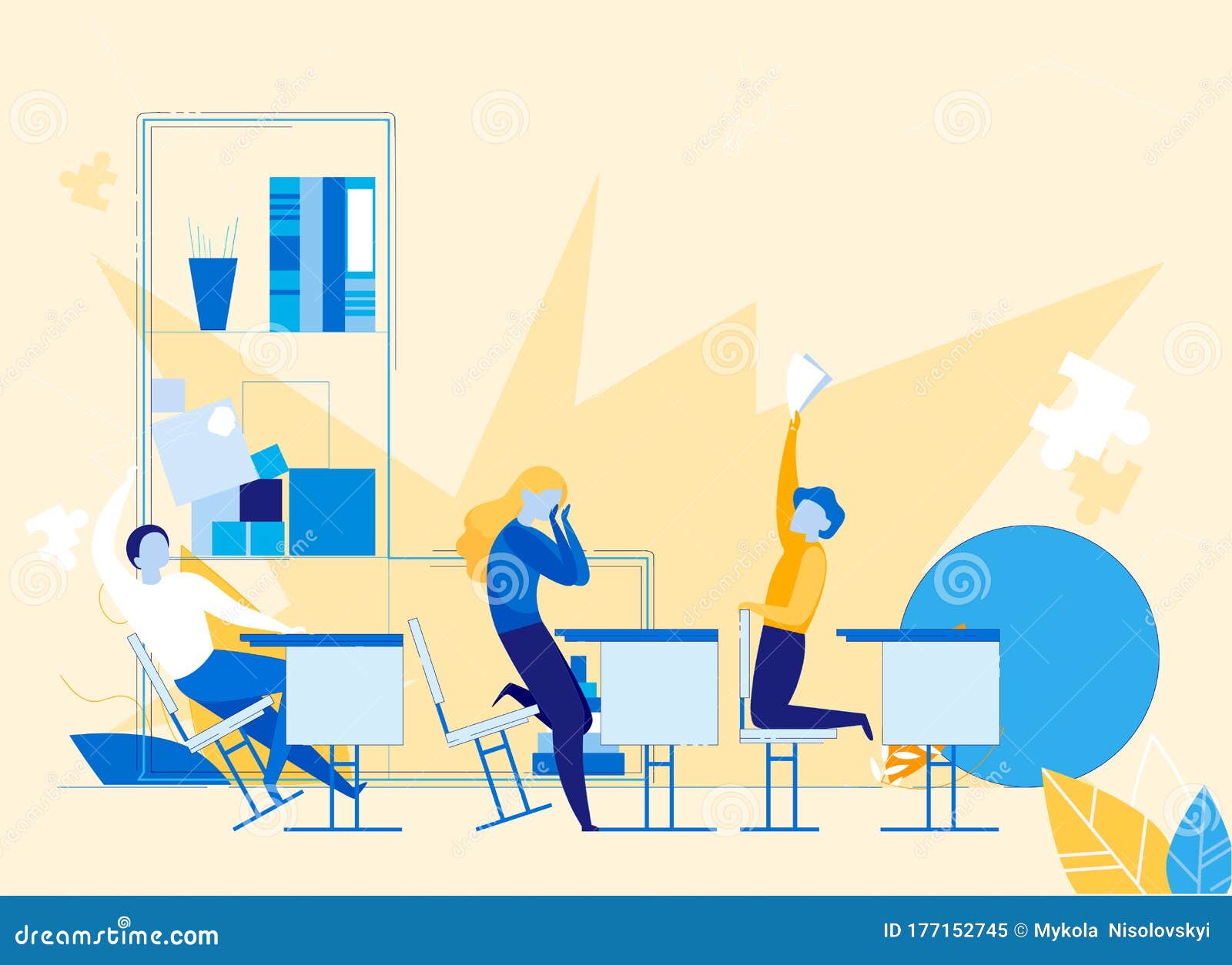 Hyperactive Children at School, Classrom Interior. Stock Vector ...